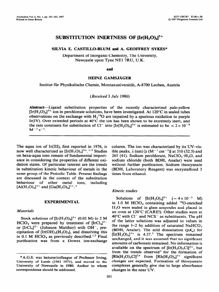 Substitution Inertness of Ir H2O 6 3 | PDF | Chemical Elements ...
