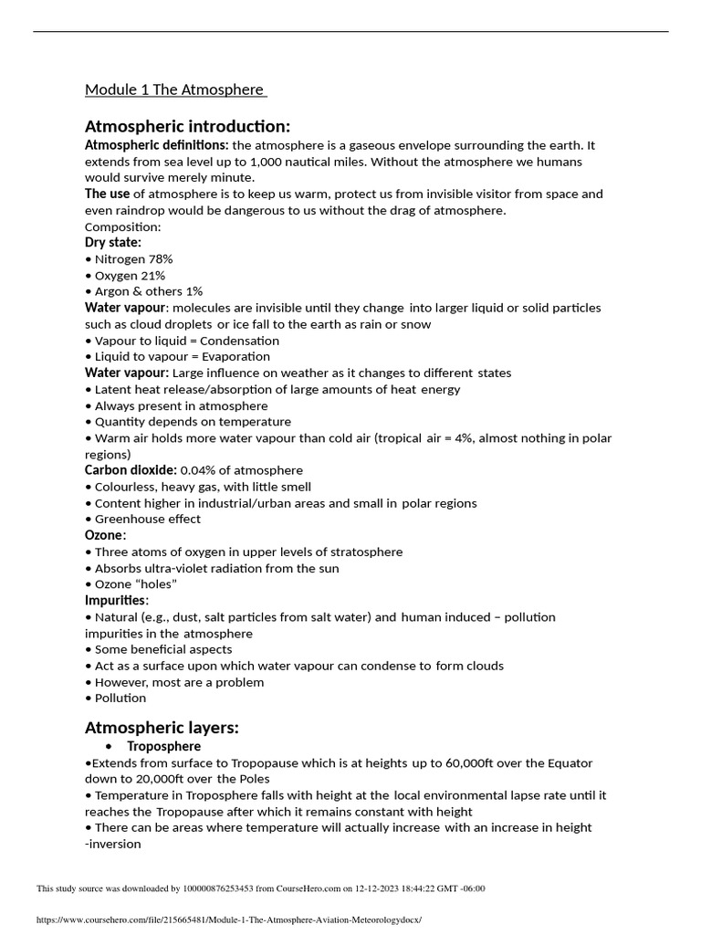 Module 1 The Atmosphere Aviation Meteorology | PDF | Atmosphere Of ...