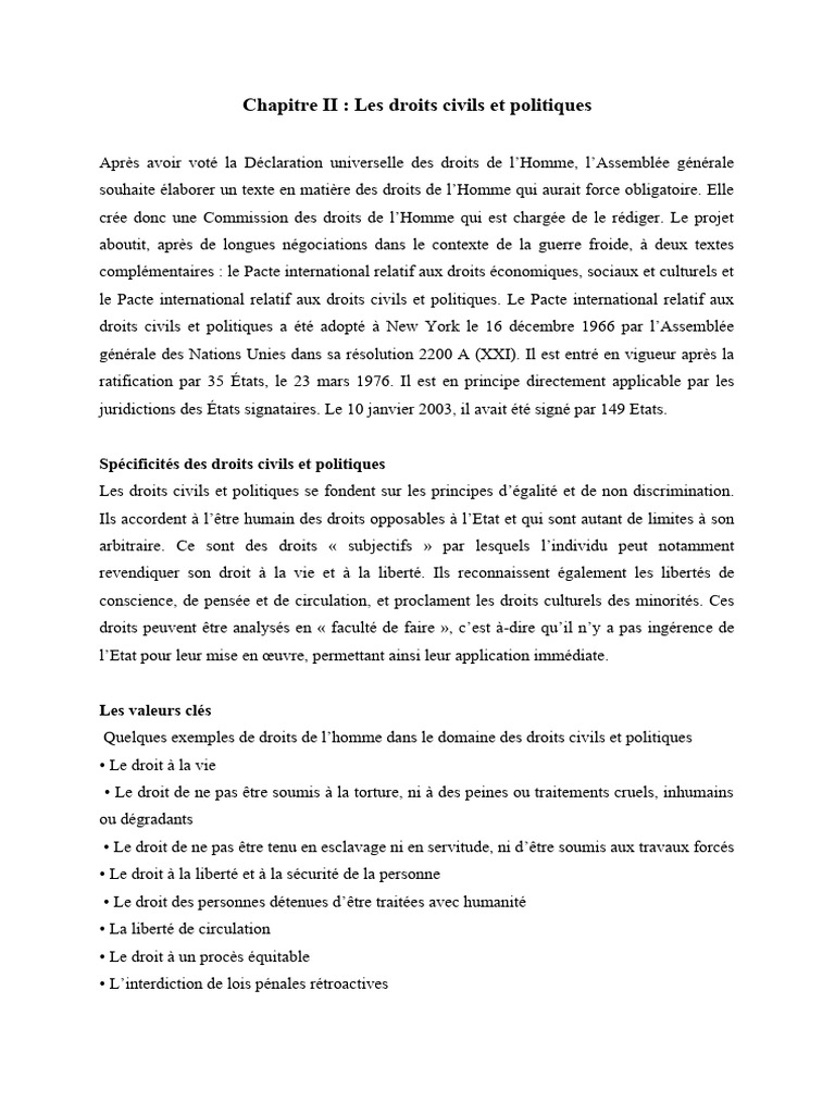 Droits civils et politiques essentiels | PDF | Droits de l'homme ...