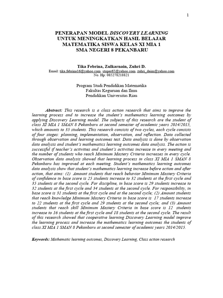Penerapan Model Discovery Learning Untuk | PDF | Inquiry | Behavior ... Penerapan Model Discovery Learning Untuk | PDF | Inquiry | Behavior ...