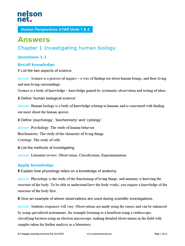 Chapter 1 Answers | PDF | Experiment | Science