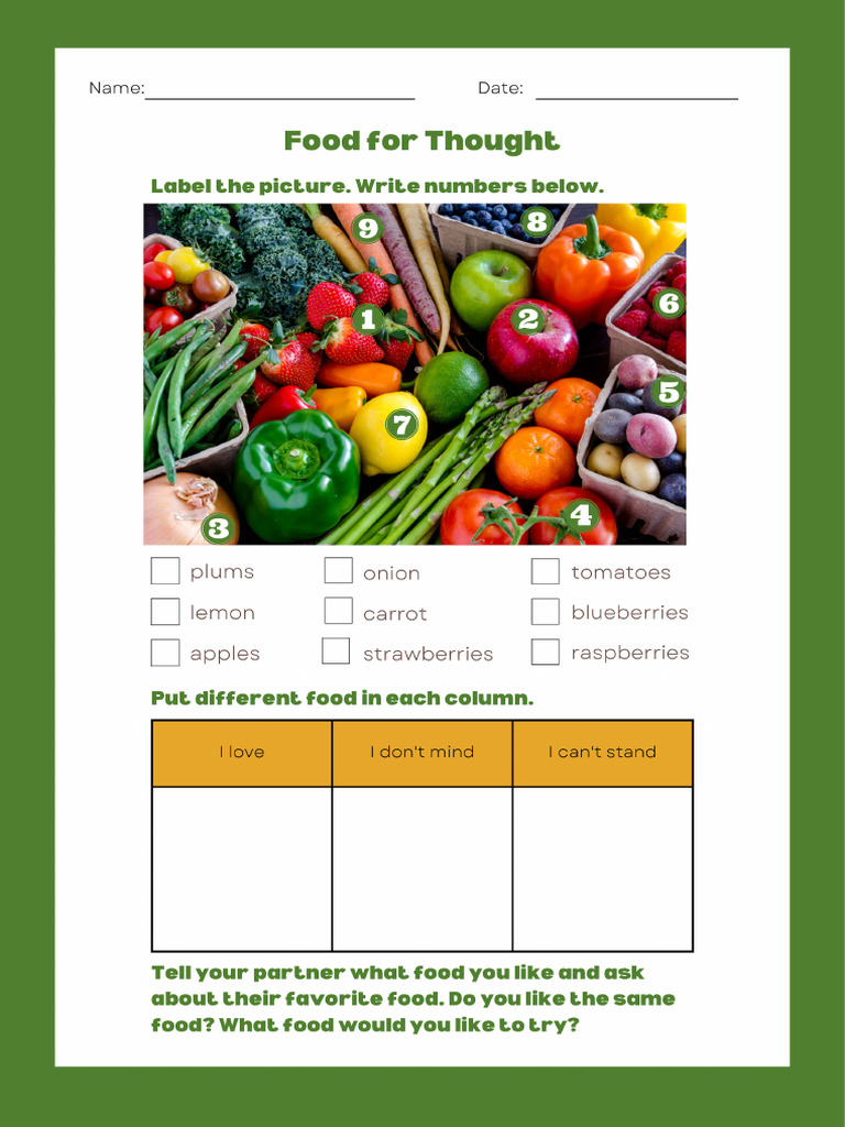 Green Food Vocabulary and Speaking English Exercises | PDF