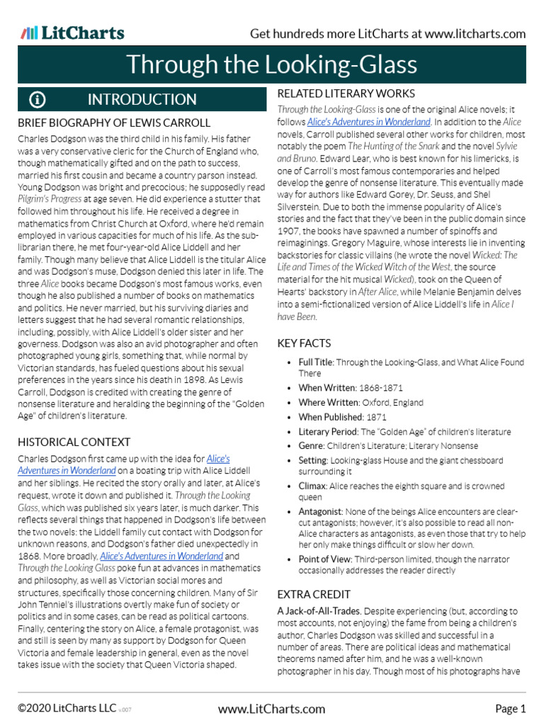 Through The Looking Glass LitChart | Download Free PDF | Through The ...
