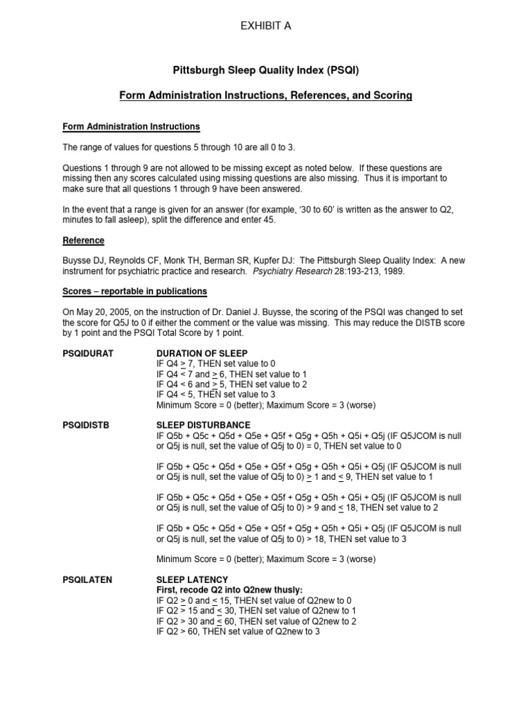 Exhibit A-PSQI Scoring | PDF | Sleep | Animal Physiology