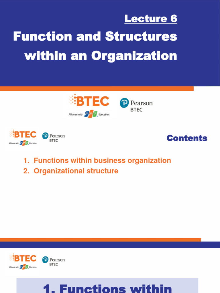 Lecture 6 - Functions and Structure Within A Business Organization | Download Free PDF ...