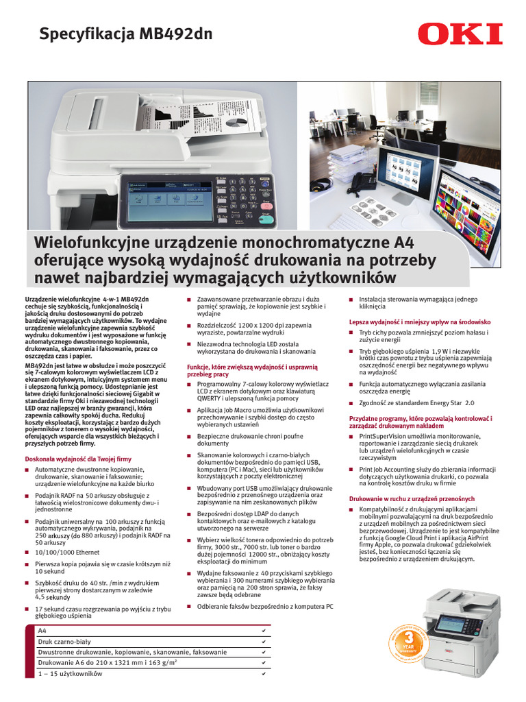 MB492dn Specyfikacja | PDF