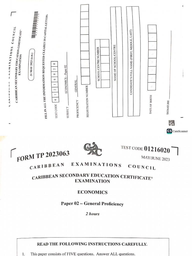 CSEC Economics P2 May 2023 | PDF