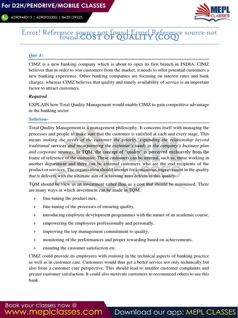 COST OF QUALITY - SCM (1) | PDF | Cost | Lean Manufacturing