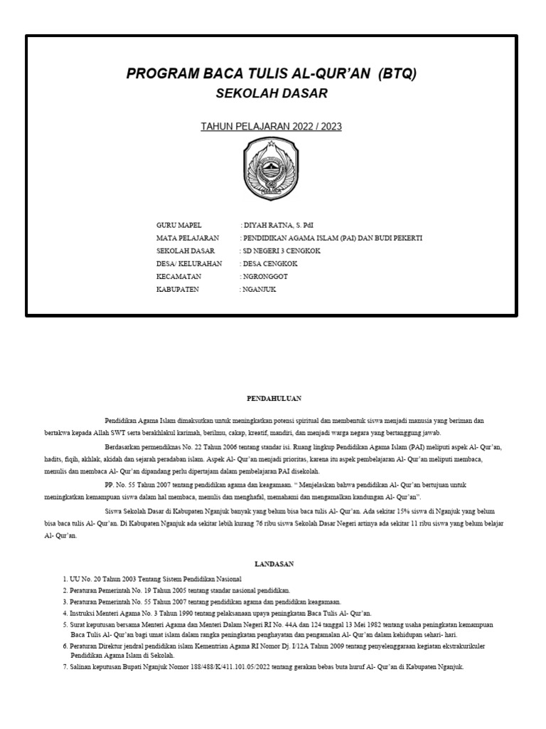 PROGRAM BTQ SD - Akreditasi | PDF