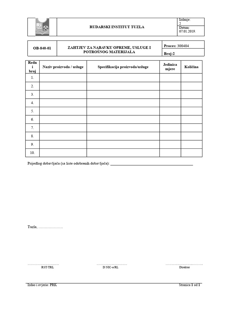 Trebovanje 2019 | PDF