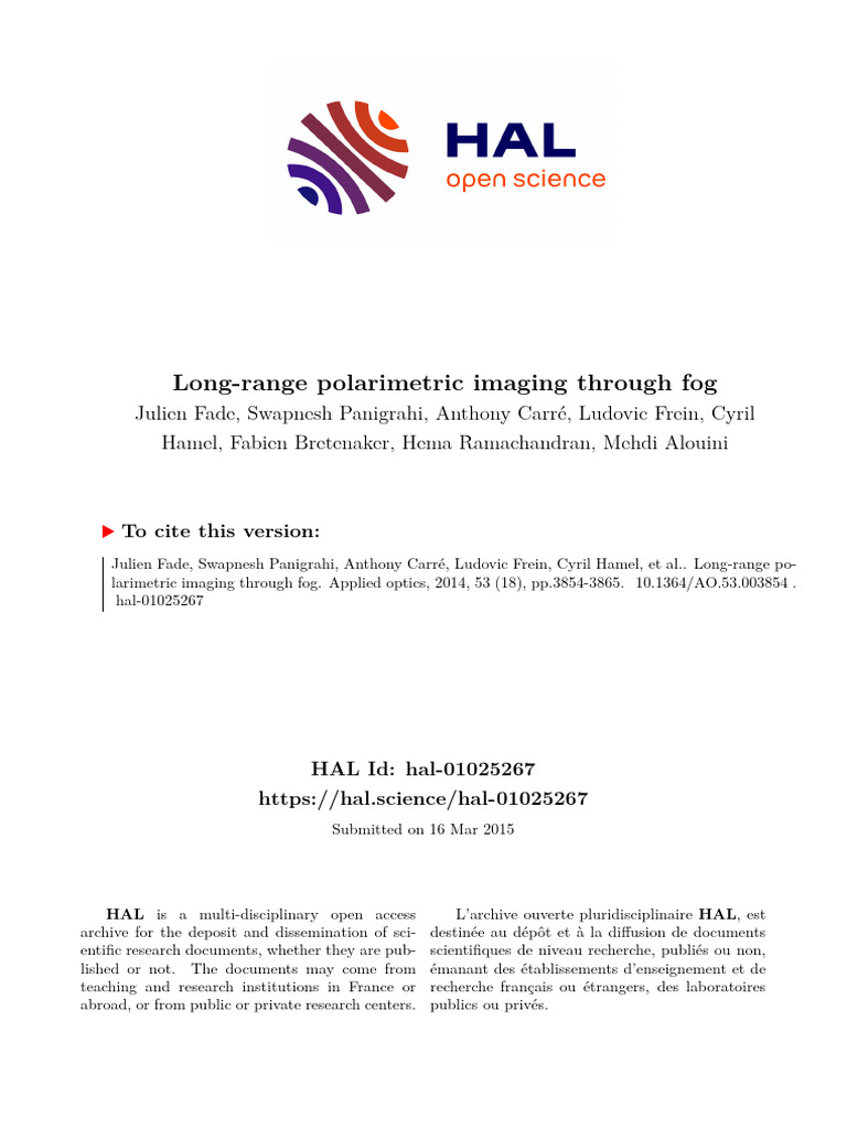 Long-Range Polarimetric Imaging Through Fog | PDF | Pixel | Camera