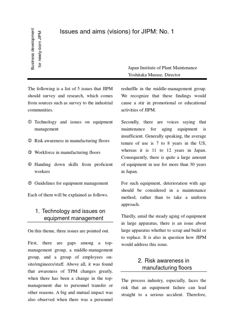 Issues and Aims For JIPM | PDF | Reliability Engineering | Outsourcing