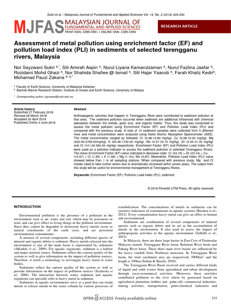 Sukri Et Al. - 2018 - Assessment of Metal Pollution Using Enrichment Factor (EF) and Pollution ...