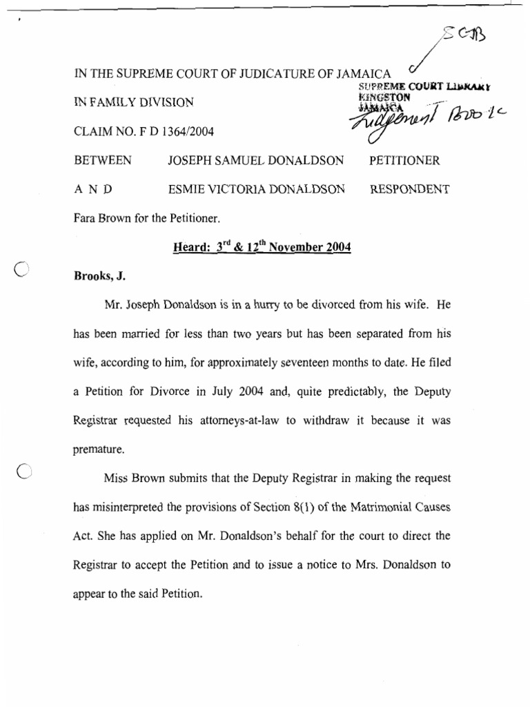 Joseph Samuel Donaldson V Esmie Victoria Donaldson | PDF