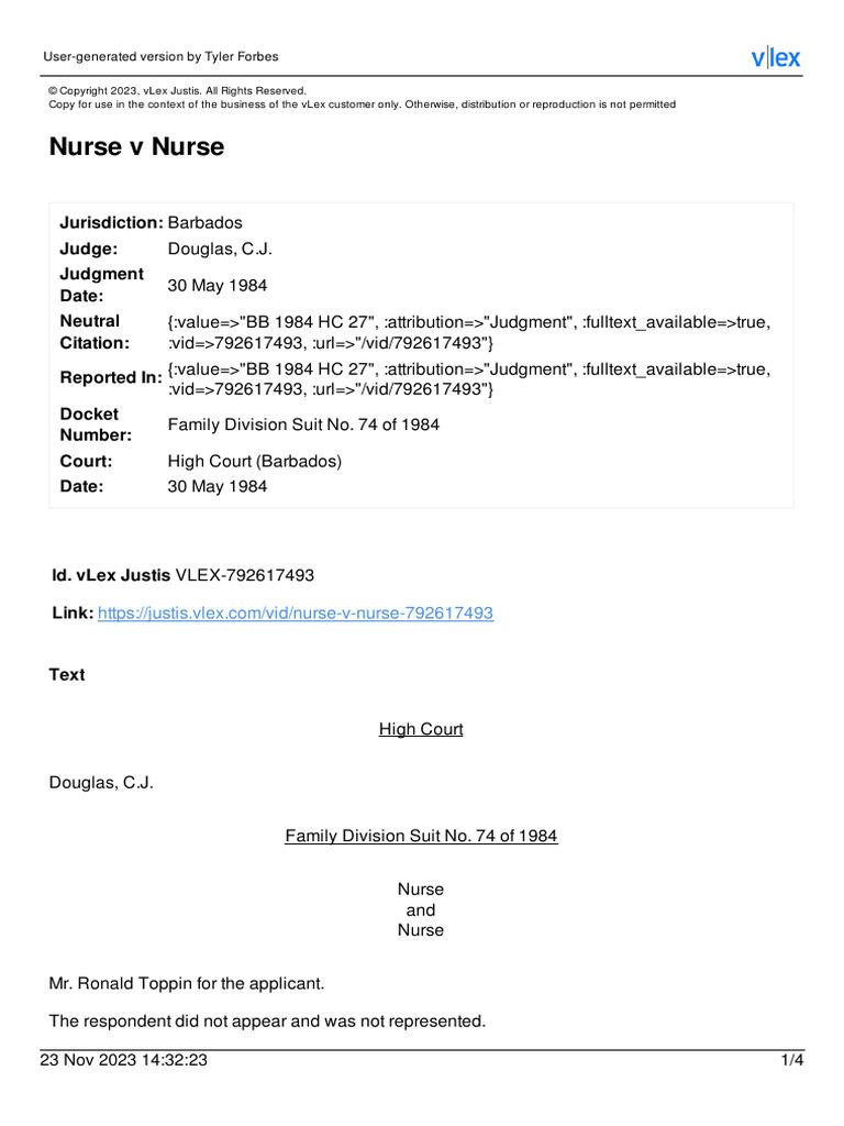 Nurse V Nurse Nurse V Nurse | PDF | Marriage | Judgment (Law)
