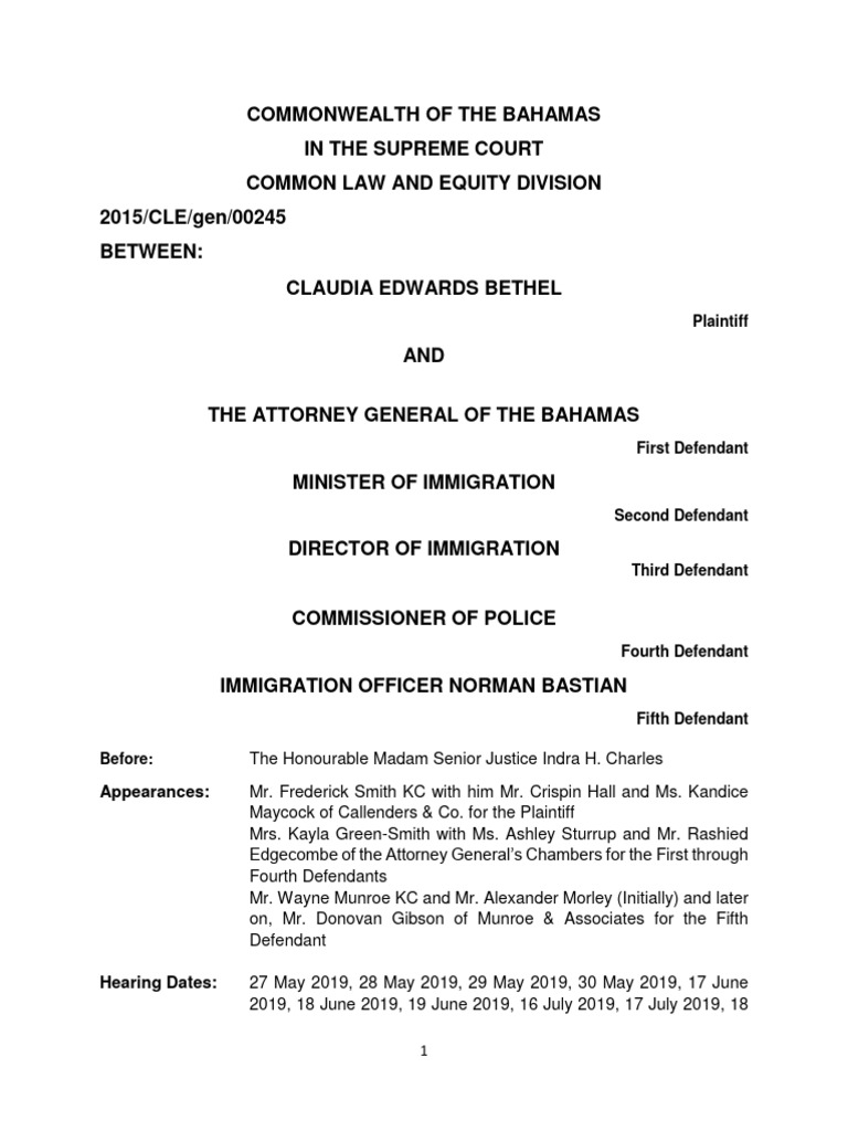 Claudia Edwards Bethel V The Attorney General of The Bahamas | Download ...