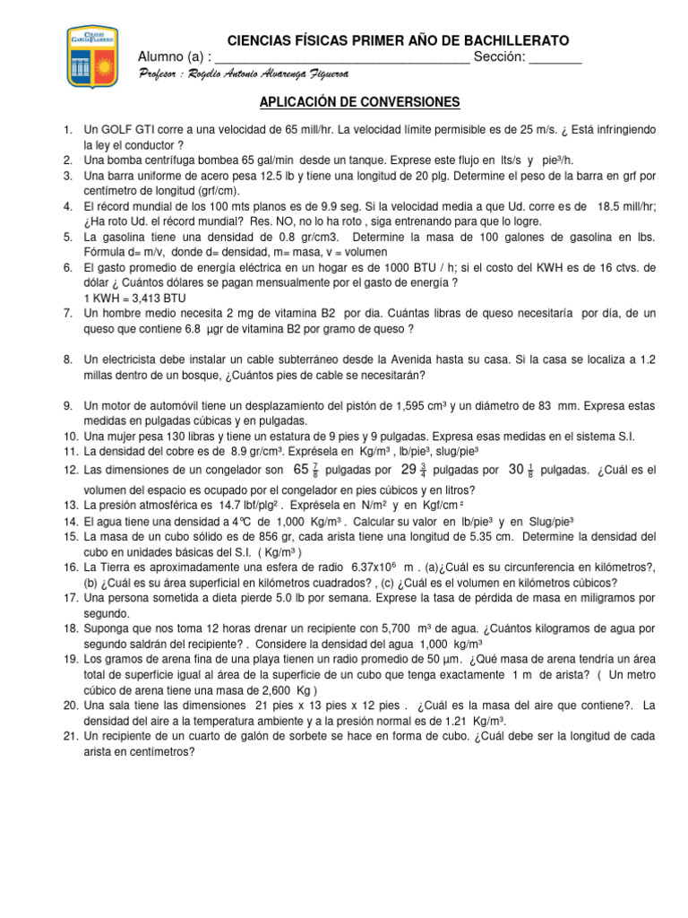 Ejercicios de Conversiones en Física | PDF | Densidad | Libra (masa)