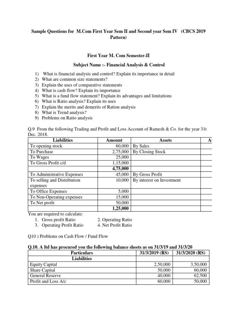 Sample Question MCom 2019 Pattern | PDF | Business | Balance Sheet