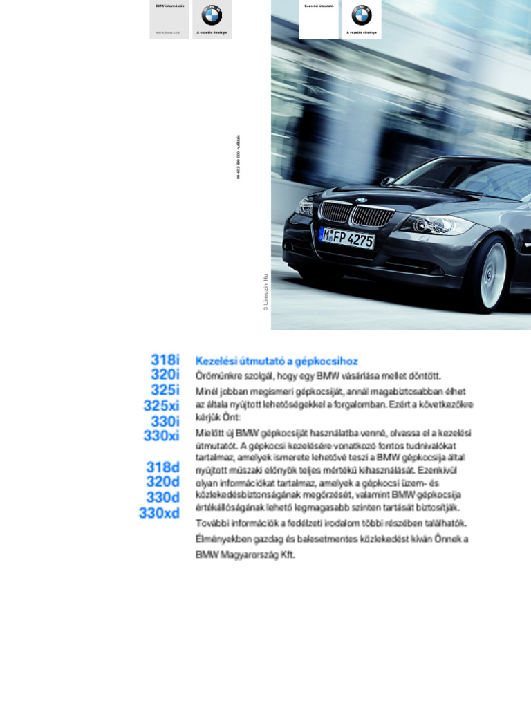 BMW E90 Magyarnyelvu Kezelesi Utmutato 3 As Limuzin Bazis | PDF