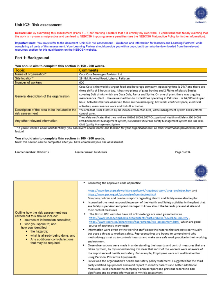 Coca Cola 1 | PDF | Occupational Safety And Health | Risk