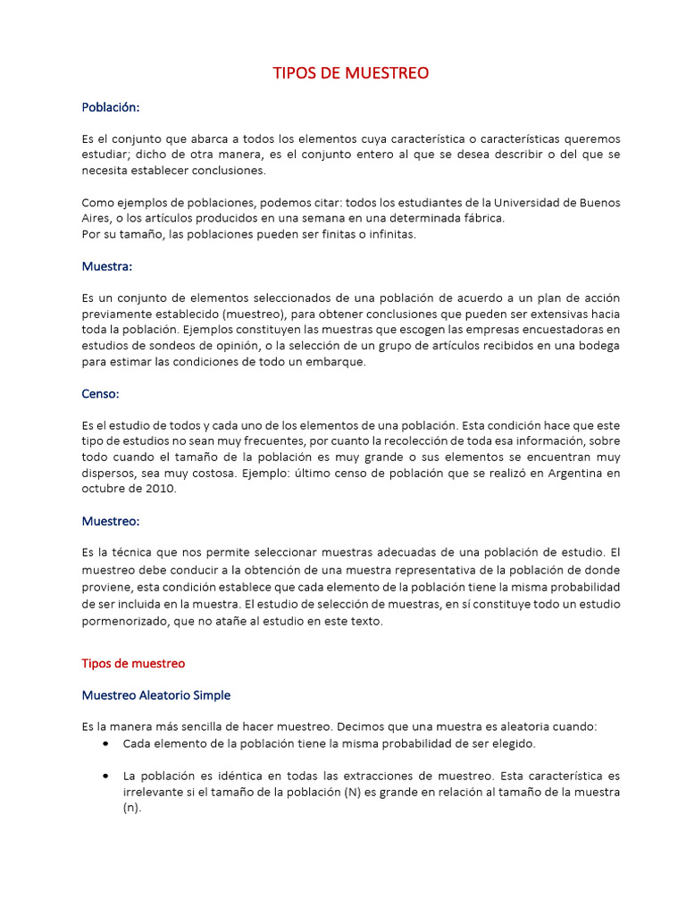 Tipos de Muestreo en Estadística | PDF | Muestreo (Estadísticas ...
