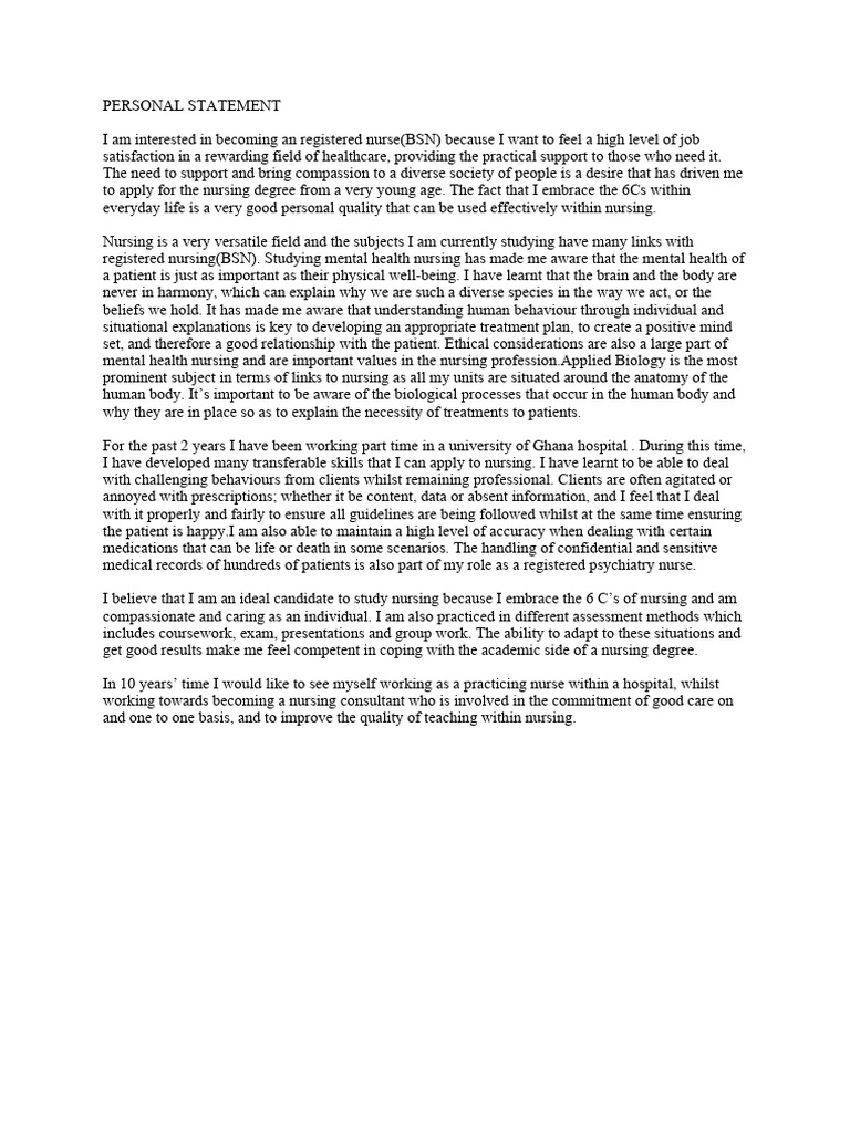 Personal Statement | PDF | Nursing | Mental Health