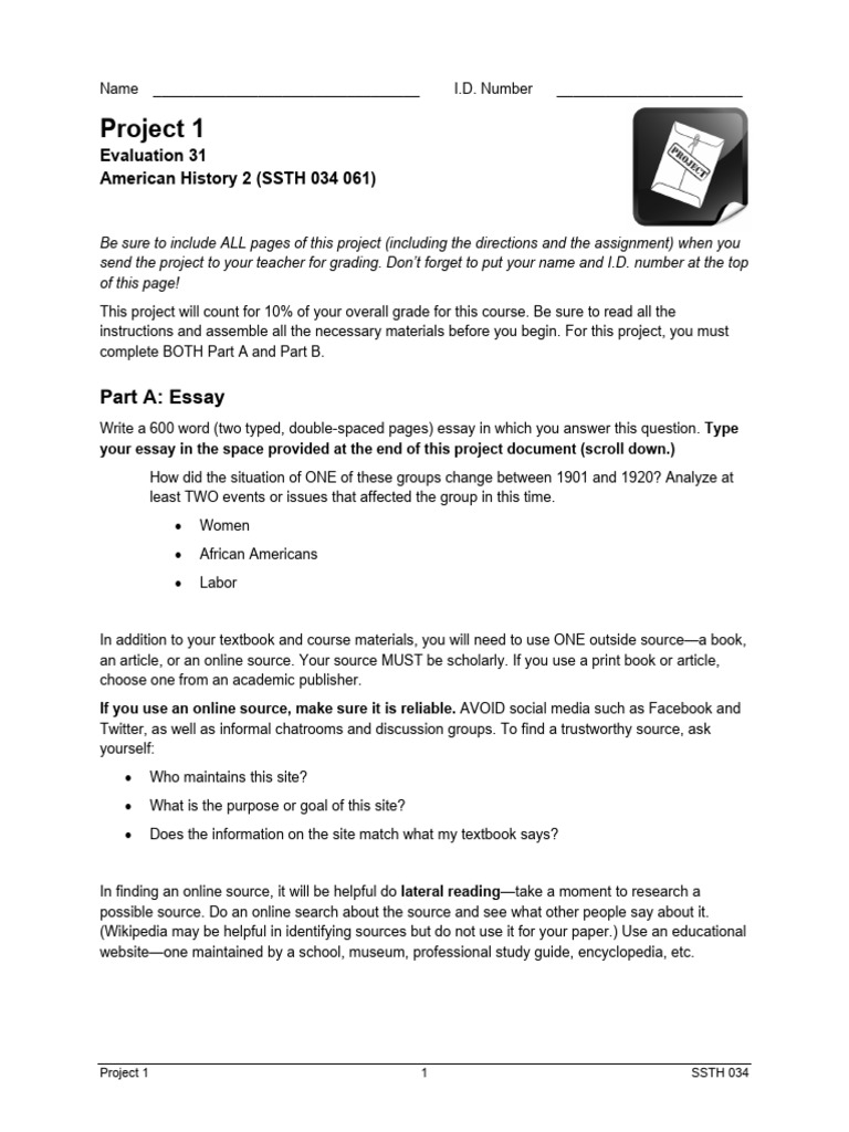 SSTH034061 American History 2 Project 1 | PDF | Primary Sources | Essays