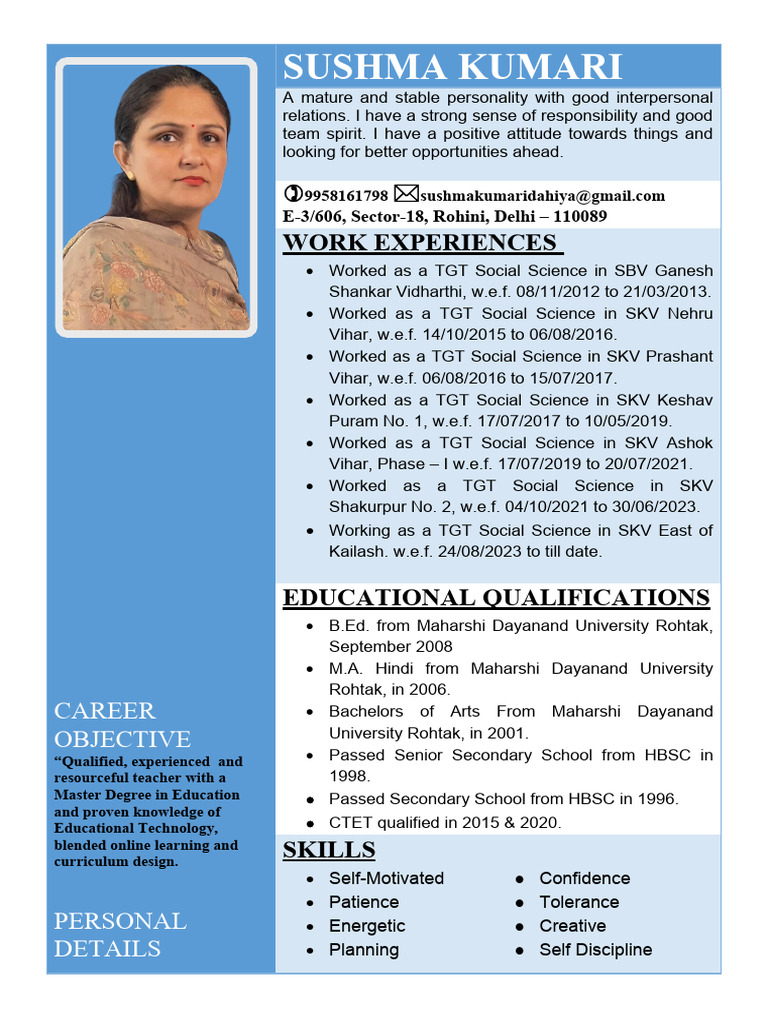 CV Sushma | PDF | Learning | Cognitive Science