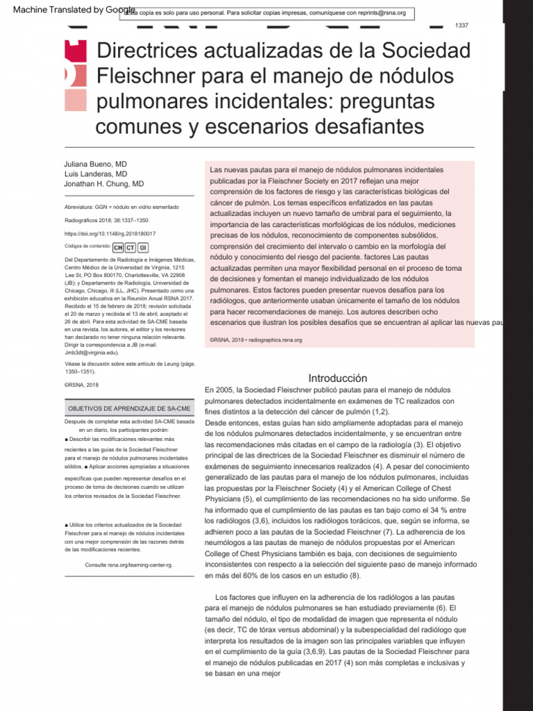 Updated Fleischner Society Guidelines For Managing Incidental Pulmonary ...
