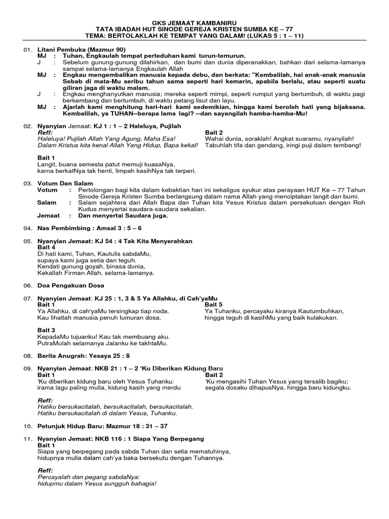 Tata Ibadah Hut GKS Ke 77 | PDF