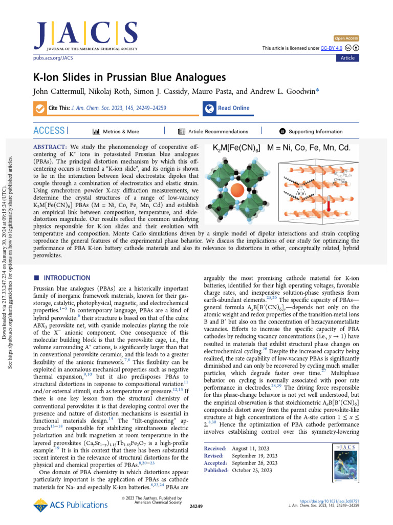 Cattermull Et Al 2023 K-Ion Slides in | PDF | Crystal Structure | Ion