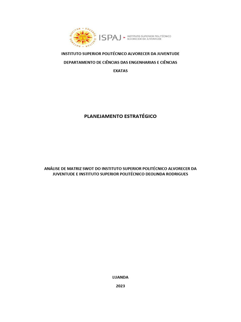 Análise SWOT do ISPaj e ISDeR | PDF