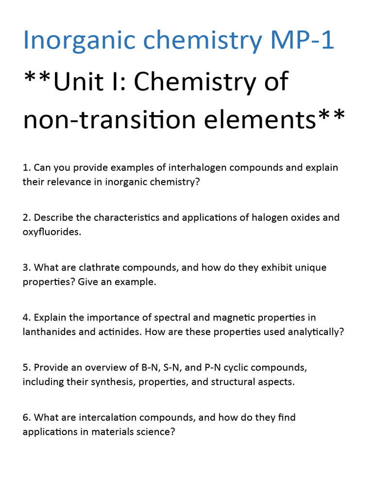 Inorganic Chemistry MP 1 | PDF | Coordination Complex | Group (Mathematics)
