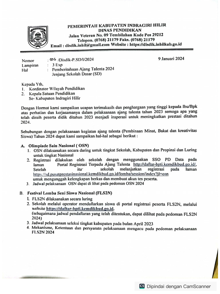 Surat Pemberitahuan Lomba Jenjang Sd 2024 Pdf