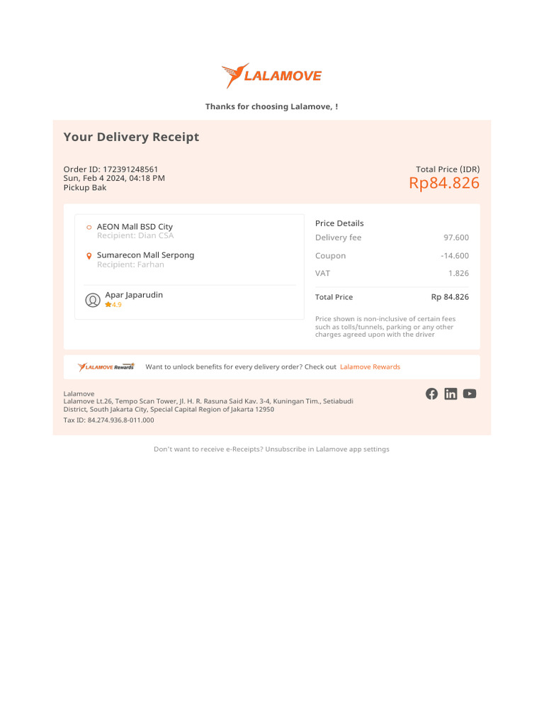 Order Receipt 85 | PDF