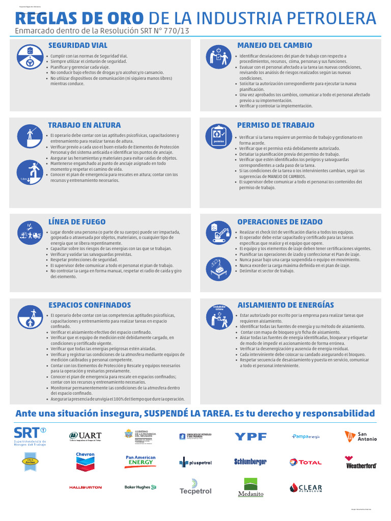 Afiche Reglas de Oro Petroleo | PDF | Planificación | Seguridad vial