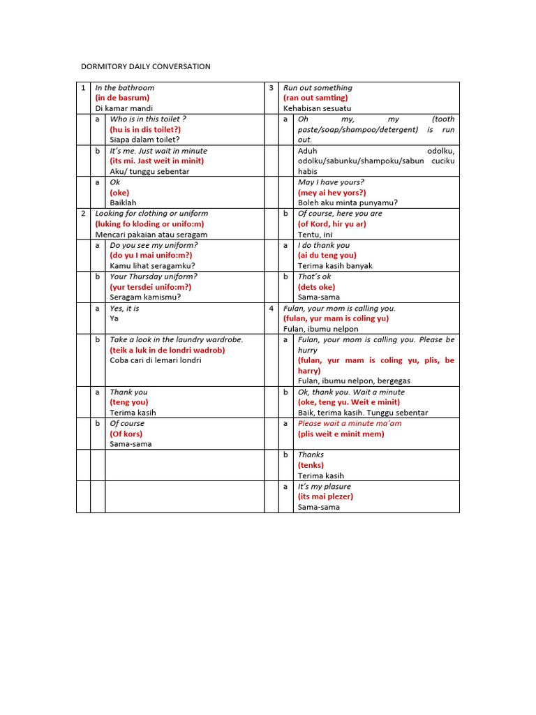 Dormitory Daily Conversation | PDF