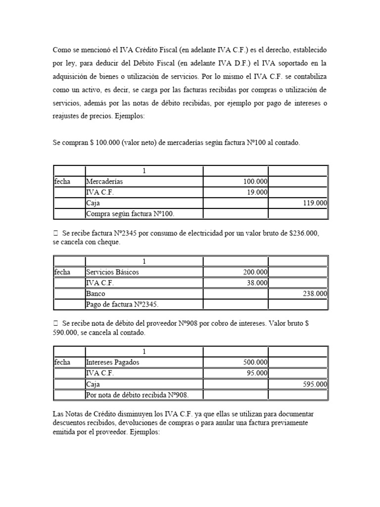 IVA Crédito Fiscal: Contabilidad y Ejemplos | PDF | Impuesto al valor ...