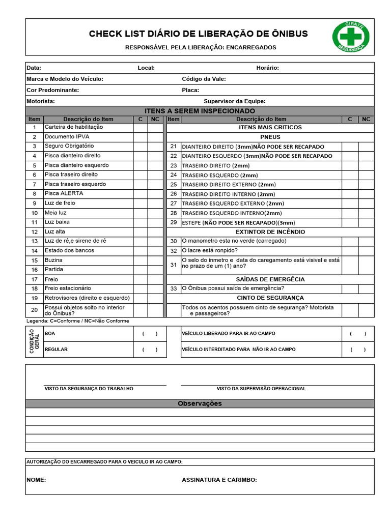 Check List Ônibus | PDF | Transporte | Veículos