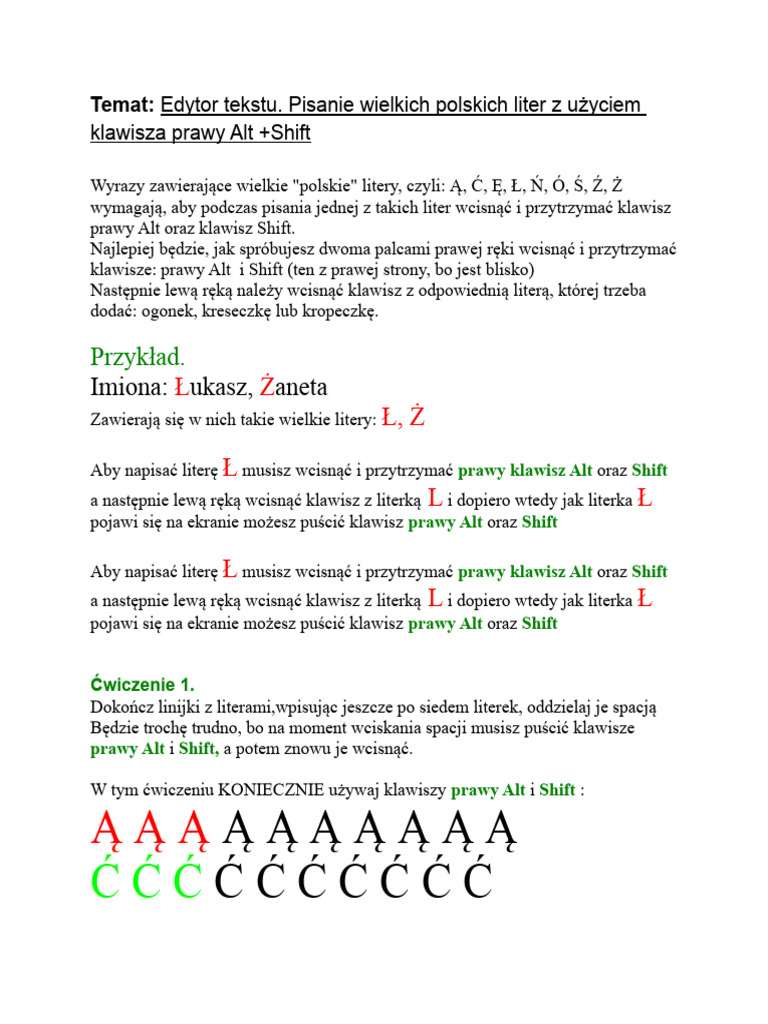 Klasa I. LEKCJA NR 5. Edytor Tekstu - Pisanie Wielkich Polskich Liter Z ...