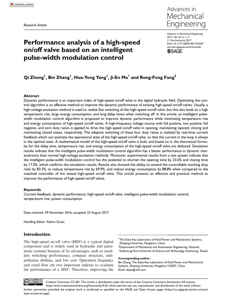 Zhong Et Al 2017 Performance Analysis of A High Speed On Off Valve ... Zhong Et Al 2017 Performance Analysis of A High Speed On Off Valve ...