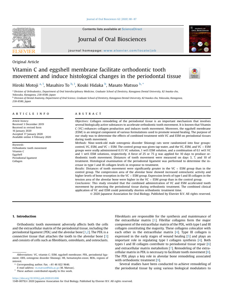 Vitamin C and Eggshell Membrane Facilitate Orthodontic Tooth | PDF ...