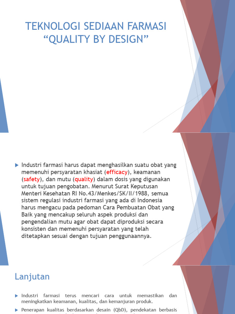Teknologi Sediaan Farmasi "Quality by Design" | PDF