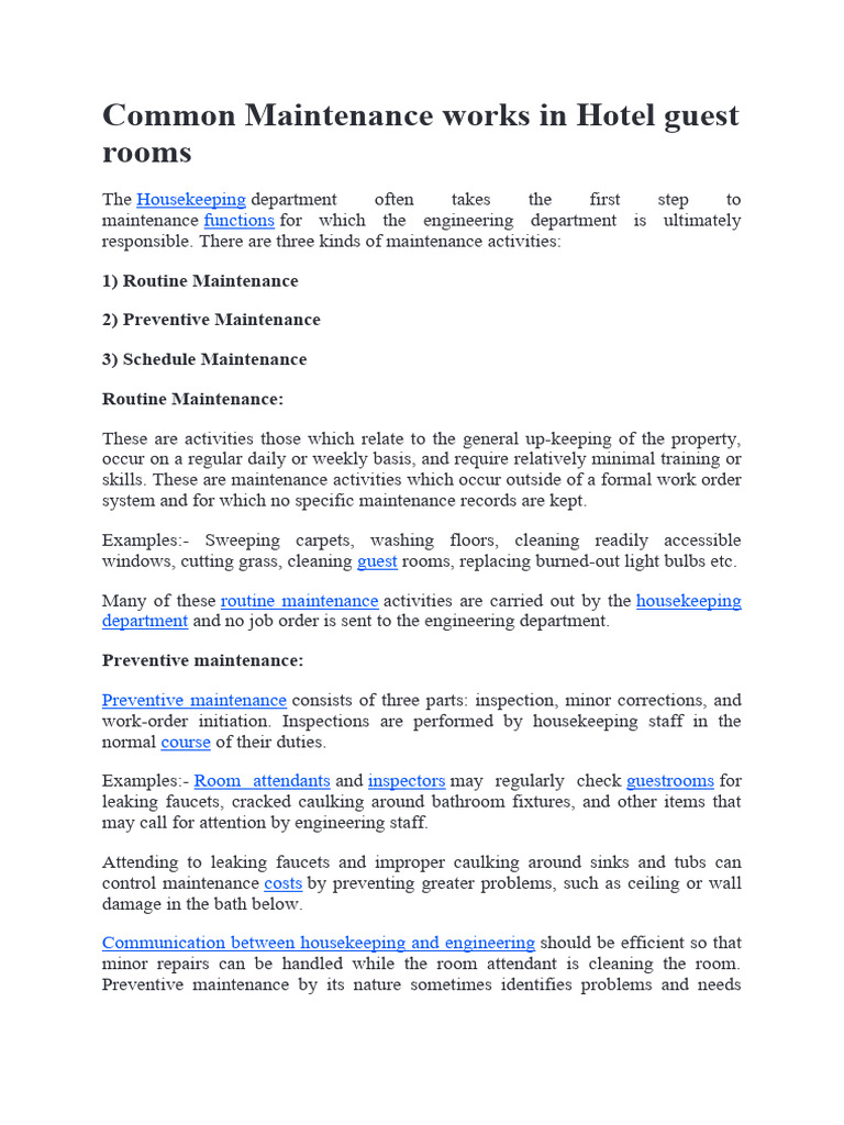 Common Maintenance Works in Hotel Guest Rooms | PDF | Housekeeping ...