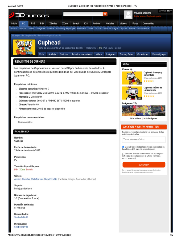 Cuphead - Estos Son Los Requisitos Mínimos y Recomendados - PC | Descargar gratis PDF ...