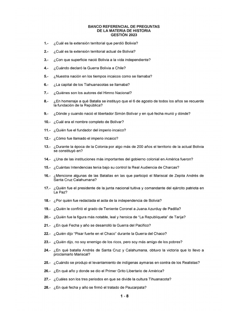Banco de Preguntas Historia | PDF