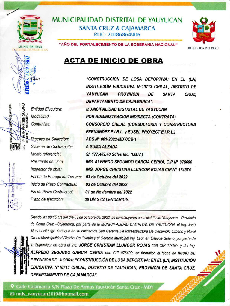 Acta de Inicio de Obra | PDF