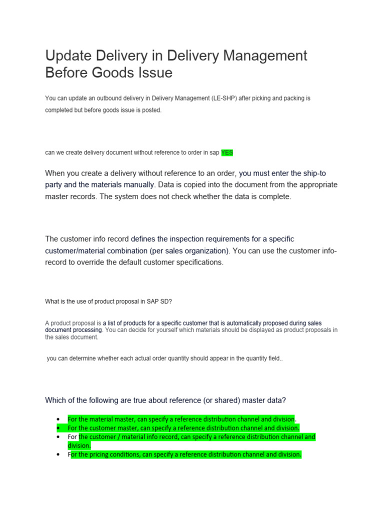 Update Delivery in Delivery Management Before Goods Issue | PDF