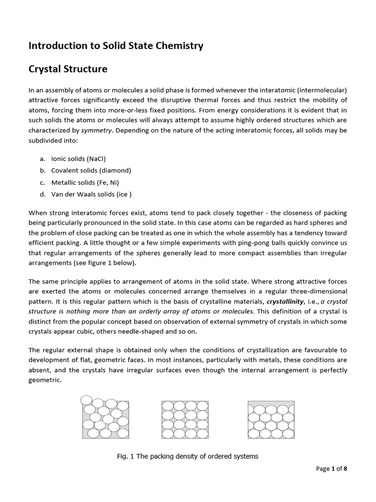 C2710 Introduction To Solid State Chemistry 2023 | PDF | Crystal Structure | Intermolecular Force
