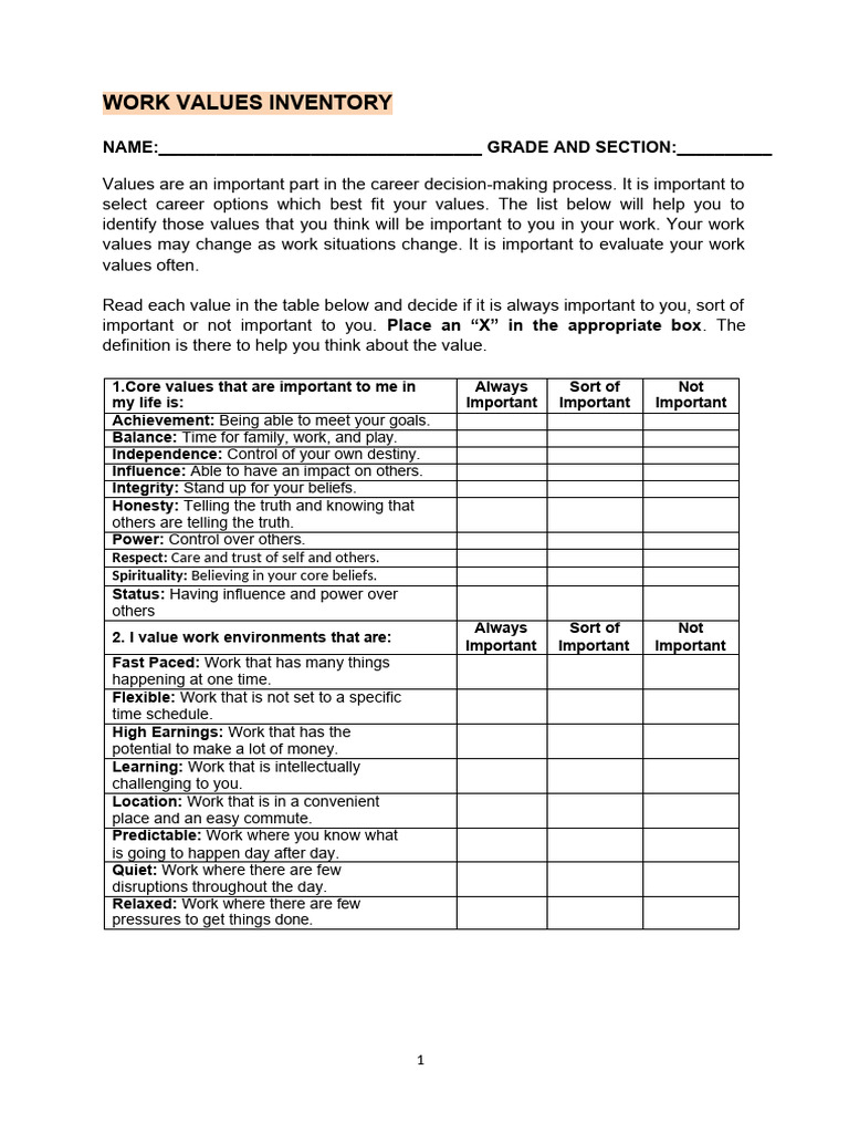 Work Values Inventory | PDF | Information | Behavioural Sciences
